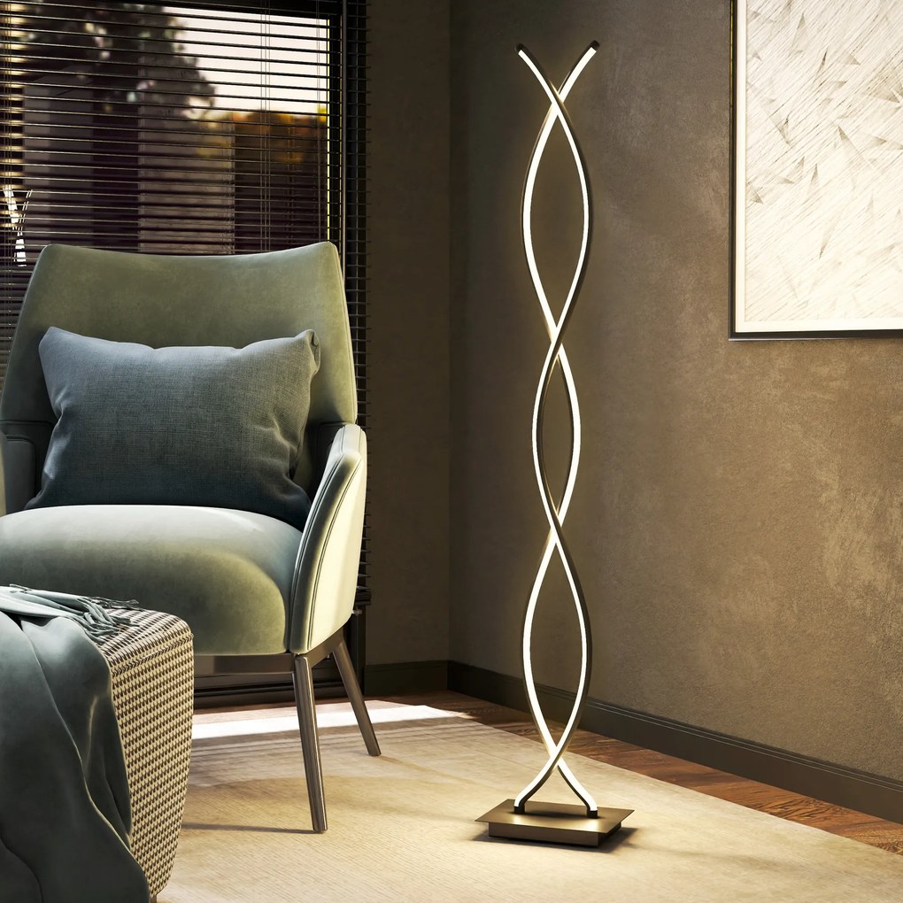 HOMCOM Stojací lampa stmívatelná moderní dvojitá spirála stojací svítidlo LED zdroj světla černá