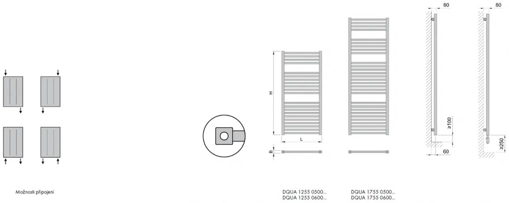 Isan Quadrat 1255 x 600 mm koupelnový radiátor bílý