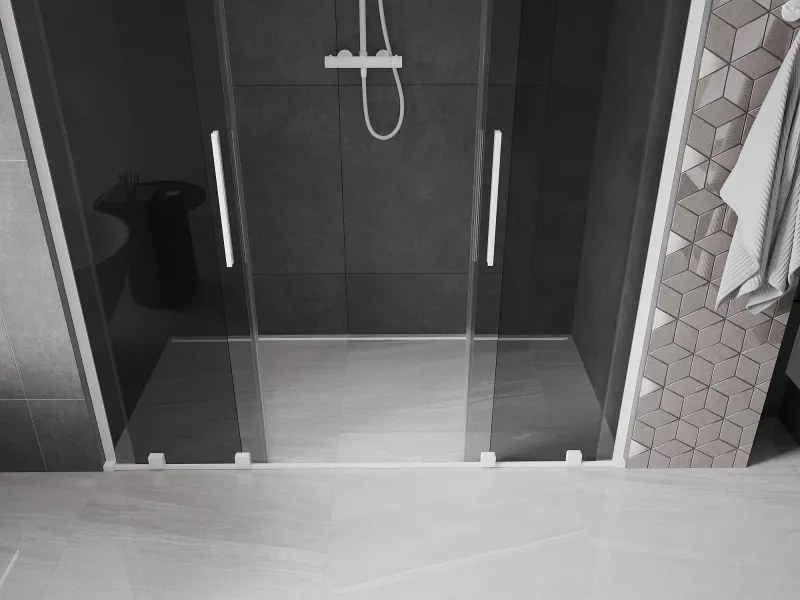 Mexen Velar L Duo, posuvné sprchové dveře do otvoru 180 cm, 8mm šedé sklo, bílá matná, 871-180-003-42-20