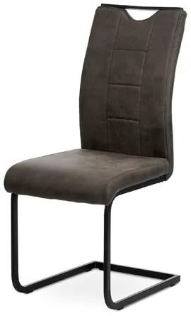 Jídelní židle, šedá látka v dekoru vintage kůže, bílé prošití, kov - černý lak DCL-412 GREY3