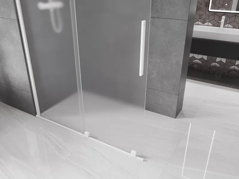 Mexen Velar, sprchová zástěna s posuvnými dveřmi Walk-in 140 x 200 cm, 8mm sklo námraza, bílá matná, 871-140-000-33-20