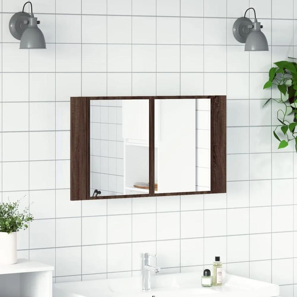 Petromila LED koupelnová skříňka se zrcadlem hnědý dub 80x12x45 cm akryl