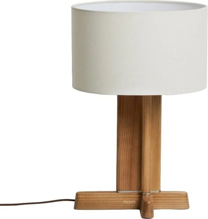 Bílá/hnědá stolní lampa z kaučukového dřeva s textilním stínidlem (výška 48 cm) Niani – Kave Home