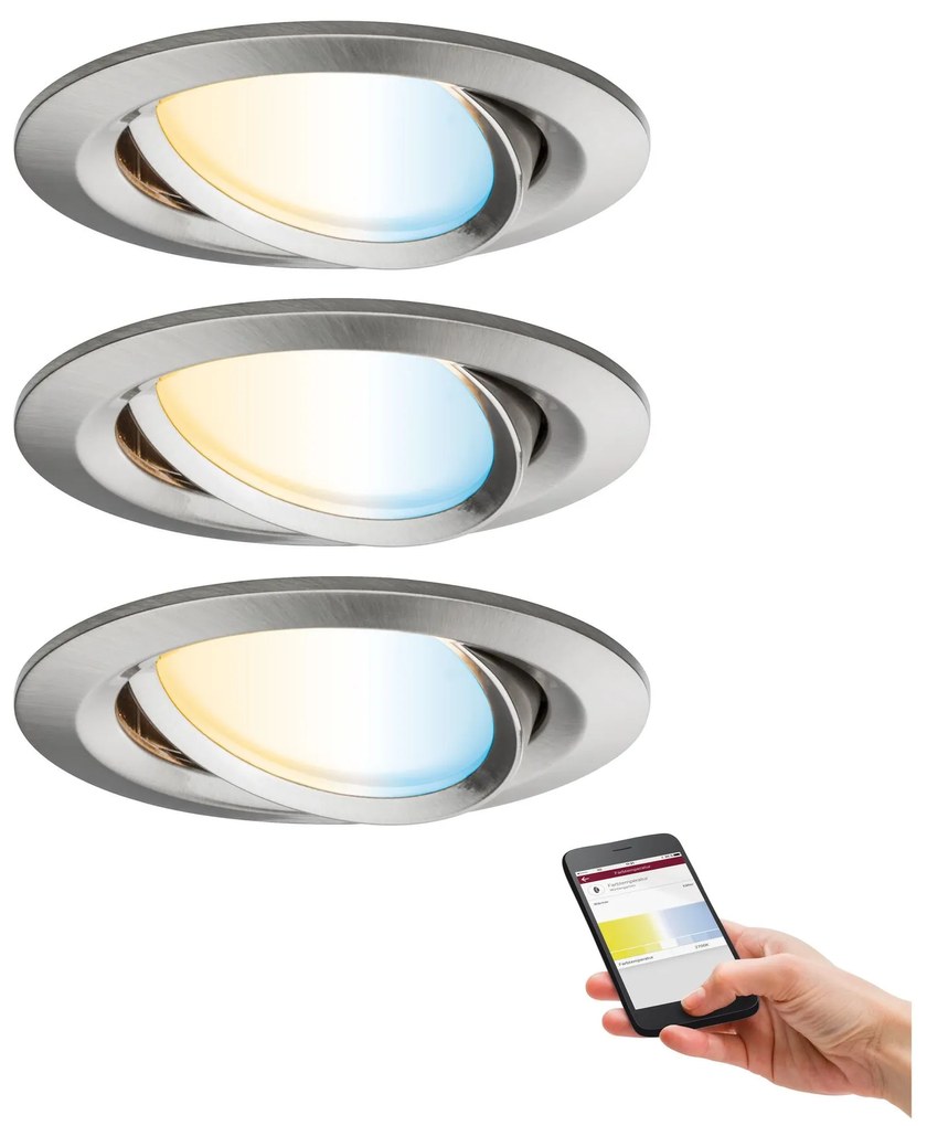 Paulmann 92962 ZigBee LED Nova Plus Coin, sada zapuštěných bodovek 3x6.5W se změnou teploty světla, kartáčovaný hliník