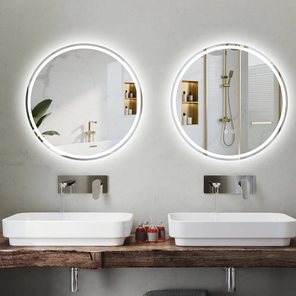Costway Ø80 cm Kulaté LED osvětlené zrcadlo s nastavitelným jasem a dotykovým