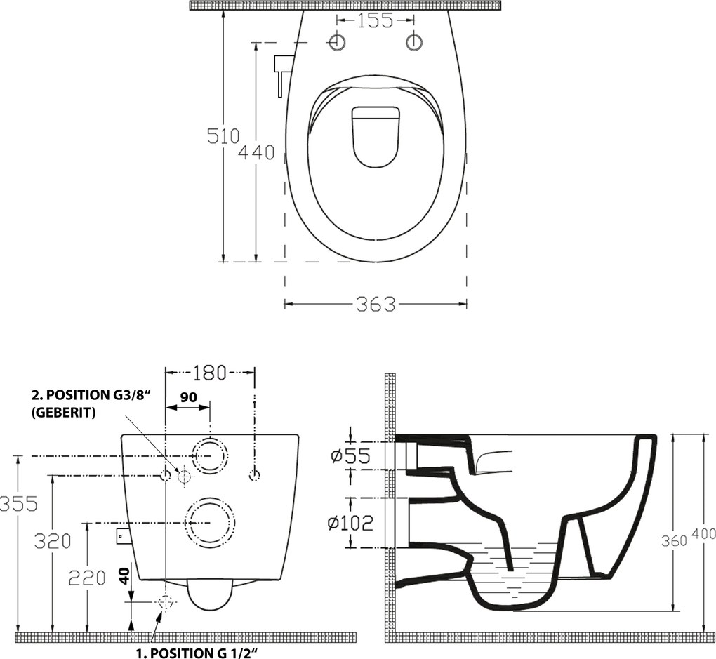 Isvea Isvea, SENTIMENTI CLEANWASH závěsná WC mísa, integrovaný ventil a bidetová sprška, Rimless, 36x51cm, bílá, 10ARS1010