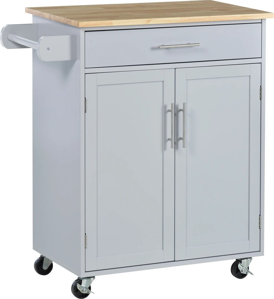 HOMCOM Kuchyňský vozík s úložným prostorem, šuplíkem a držákem na utěrky - 83cm D x 45cm Š x 91,5cm V Šedý