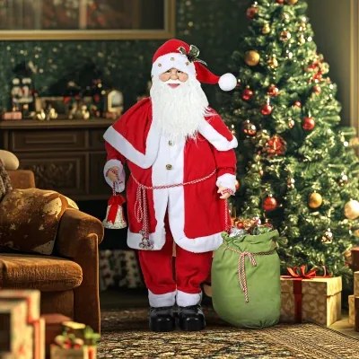 HOMCOM Postava Santa Clause, pohyblivá, se senzorickým zvukem, smích & hudba, 140 cm, červená