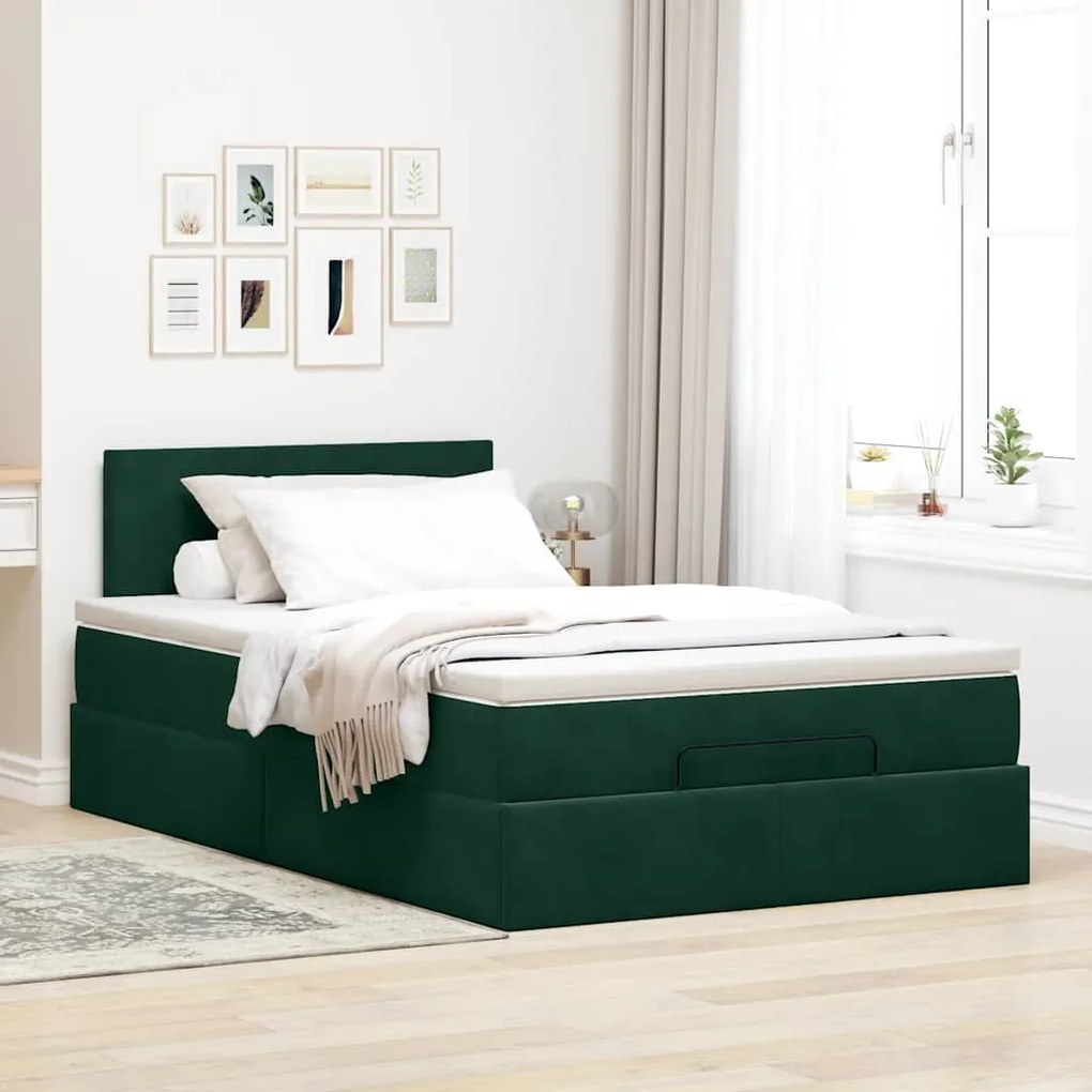 Osmanský rám postele s matrací tmavě zelená 120x200cm samet 3312545