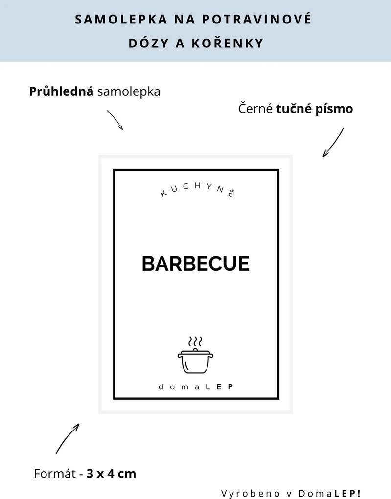 Samolepka na kořenky BARBECUE průhledná 3 × 4 cm tučné písmo