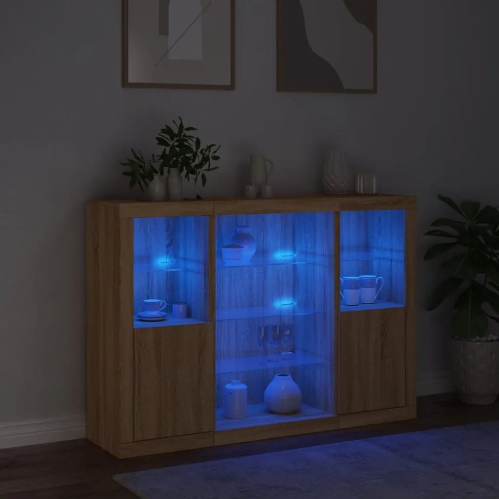 Příborníky s LED osvětlením 3 ks dub sonoma kompozitní dřevo 3209130