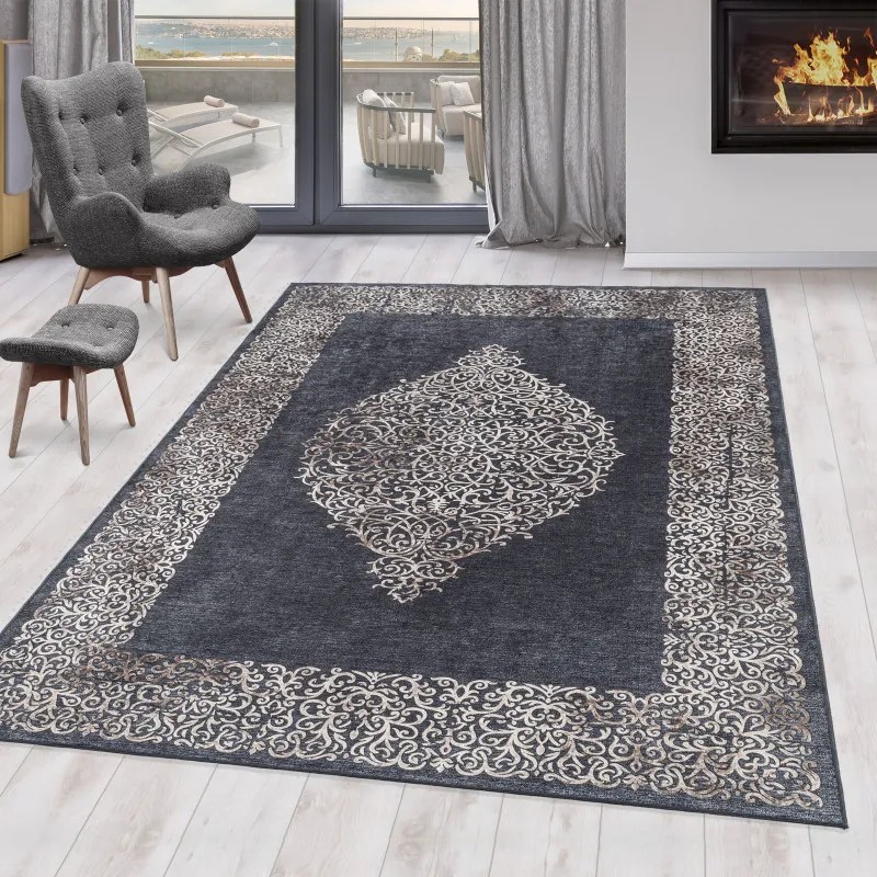 Ayyildiz, Kusový koberec Fiesta 4303 black, 80x250, černá, chodba / předsíň