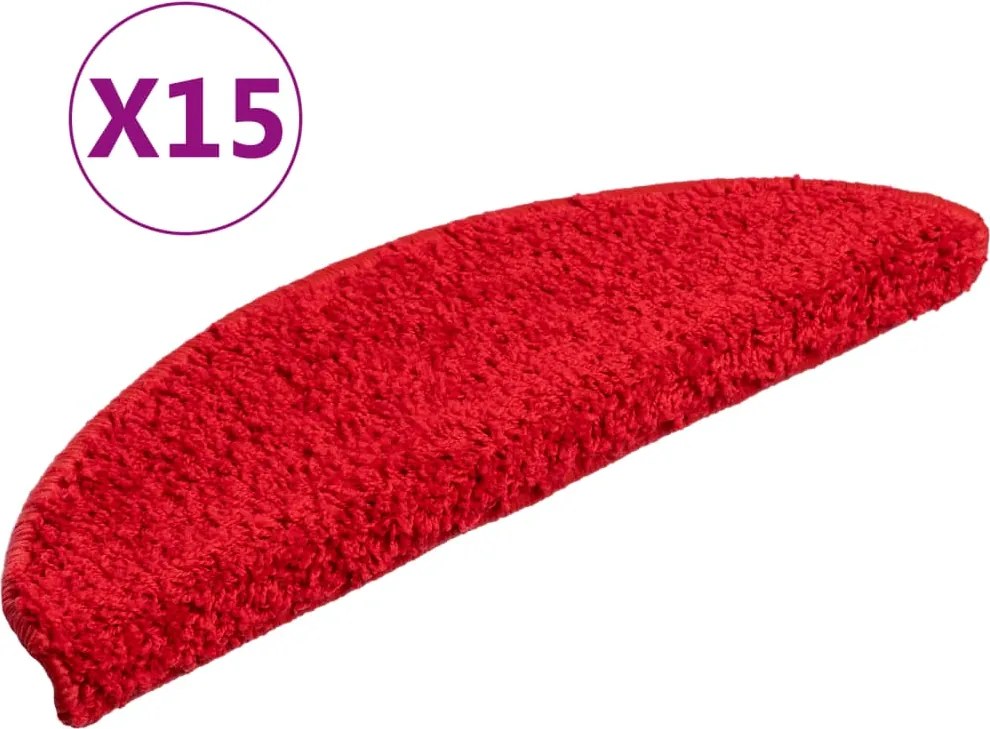 Schodové rohože 15 ks 56 x 17 x 3 cm červené, půlkulaté 133899