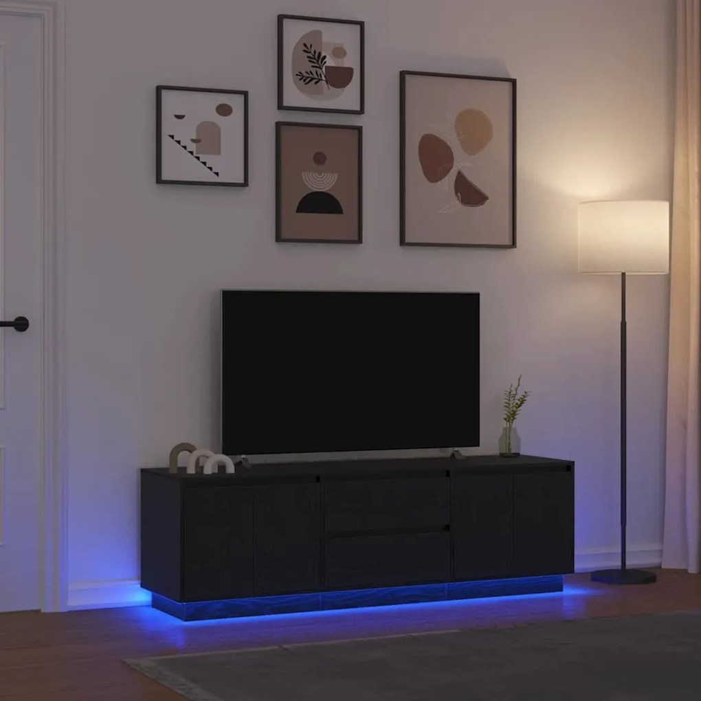 TV skříňka s LED osvětlením černý dub 160,5x41x50 cm