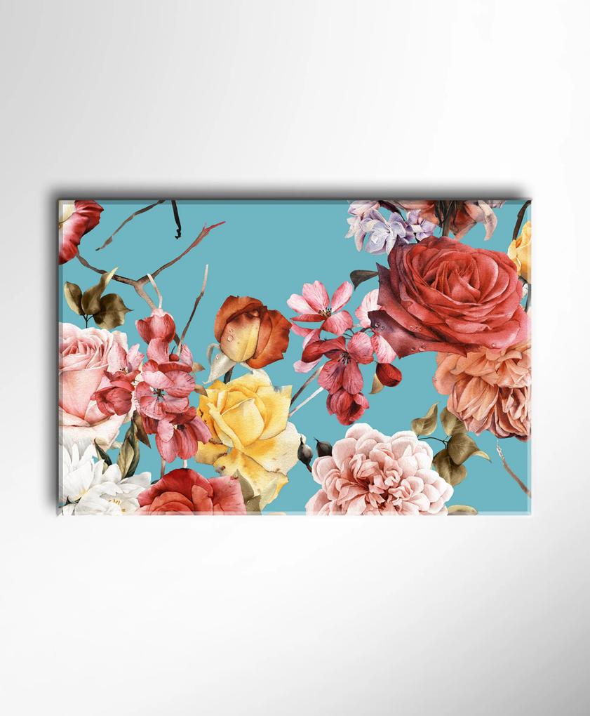 Malvis ® Obraz Jarní květiny na modrém podkladu ROZMĚR (šířka x výška): třídílný obdélník 120x80 cm