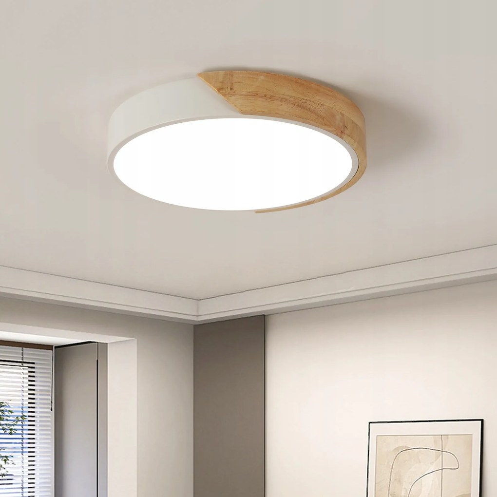 Lampa Sufitowa Plafon Led Okrągły Drewno Natynkowy Nowoczesny 30W 4500K