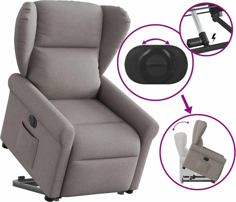 Elektrické zvedací polohovací křeslo taupe textil 3303401