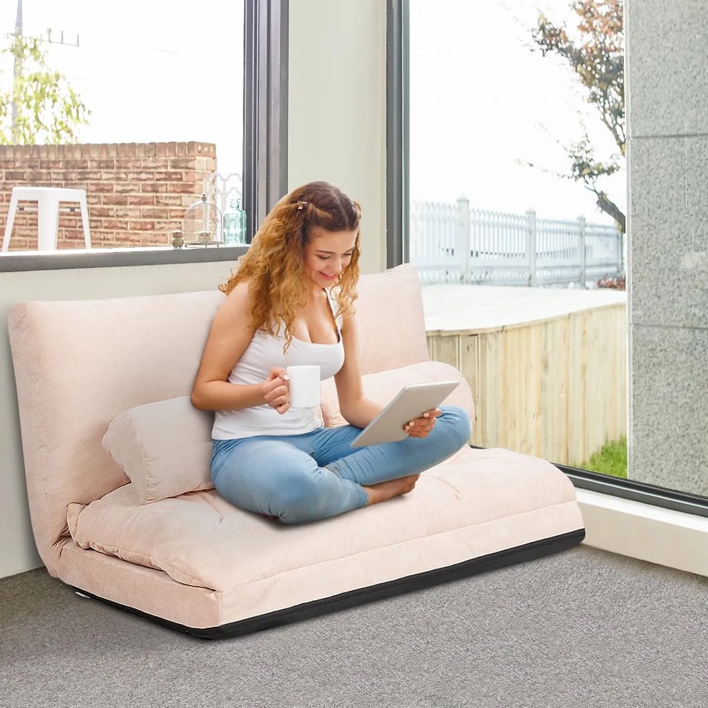 Costway Rozkládací pohovka na podlaze s 2 polštáři a opěradlem 6