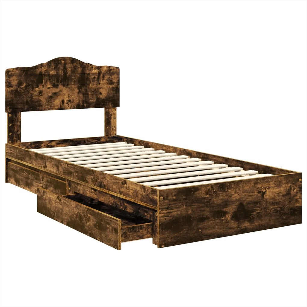 Postel s úložným prostorem se zásuvkou Kouřový dub 70 x 190 cm 3413149