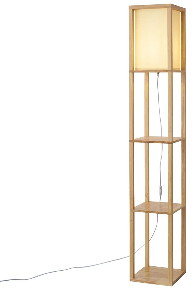 Moderní stojací lampa dřevěná s béžovým stínidlem - Stojan