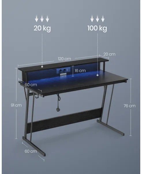Psací stůl s podsvícením SOLEA-X černá