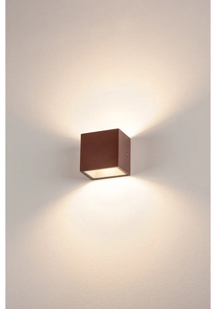 SLV 1002034 Sitra Cube Up/Down, venkovní nástěnné svítidlo, LED 10W 3000K, rezavé, výška 11cm, IP44