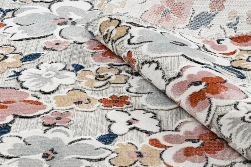 Dywany Łuszczów, Kusový koberec Botanic 65239 flowers grey – na ven i na doma, 117x170, vícebarevná, chodba / předsíň
