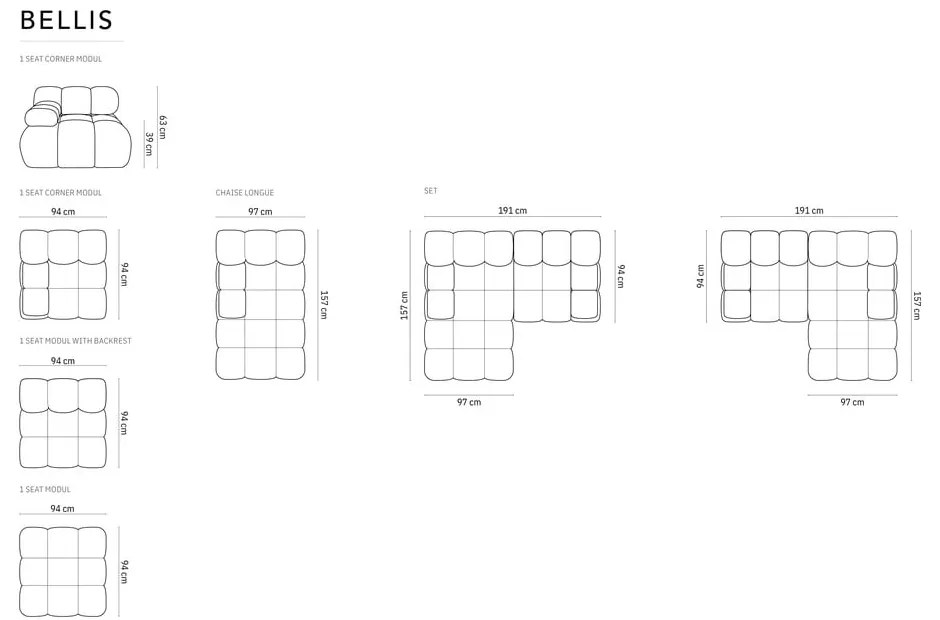 Černá sametová rohová pohovka (levý roh) Bellis – Micadoni Home
