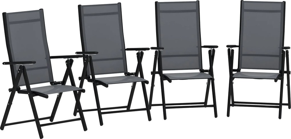 Outsunny Sada 4 Skládacích a Prodyšných Zahradních Židlí s Opěrkami, Skládací Židle pro Venku z Oceli a Polyesteru, Maximální Zatížení 120 kg, 56x69x1