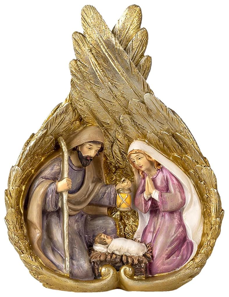 Vánoční betlém ve zlatých andělských křídlech S - 13*6*17 cm