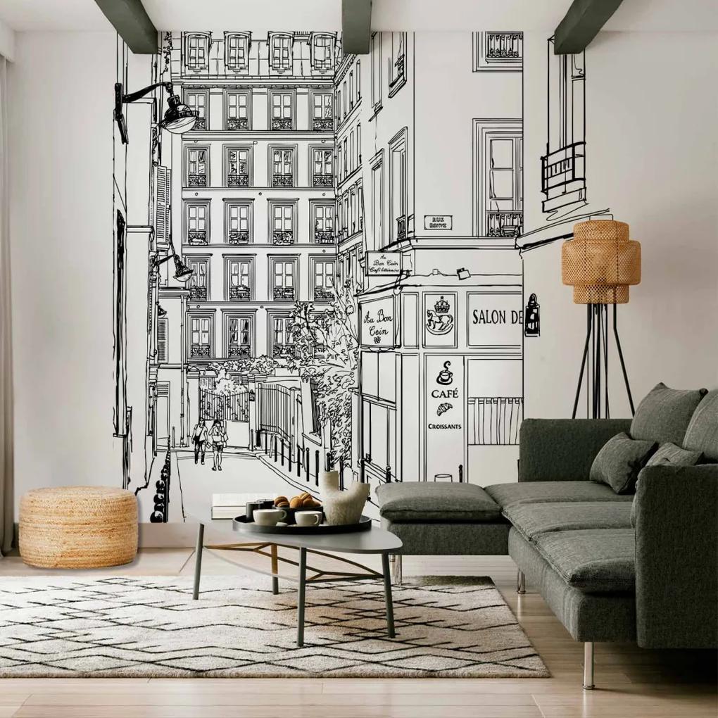 Fototapeta Procházka mezi domy - černobílá architektura Paříže ve Francii