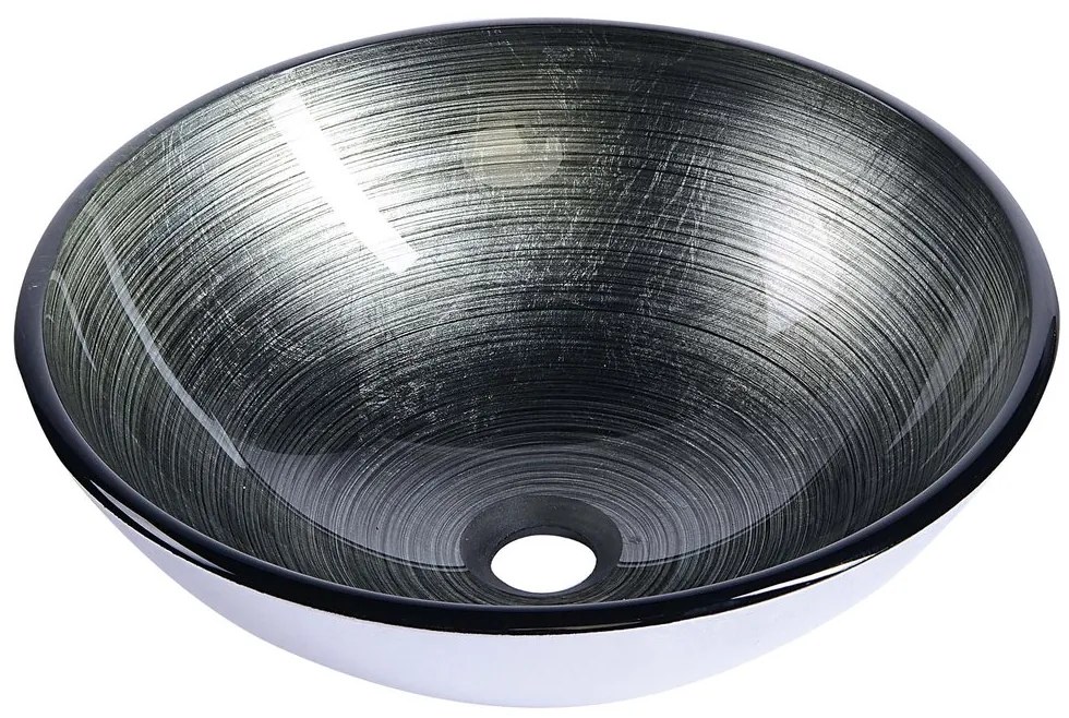SAPHO - DAMAR skleněné umyvadlo průměr 42 cm, tmavě šedá/stříbrná (2501-20)