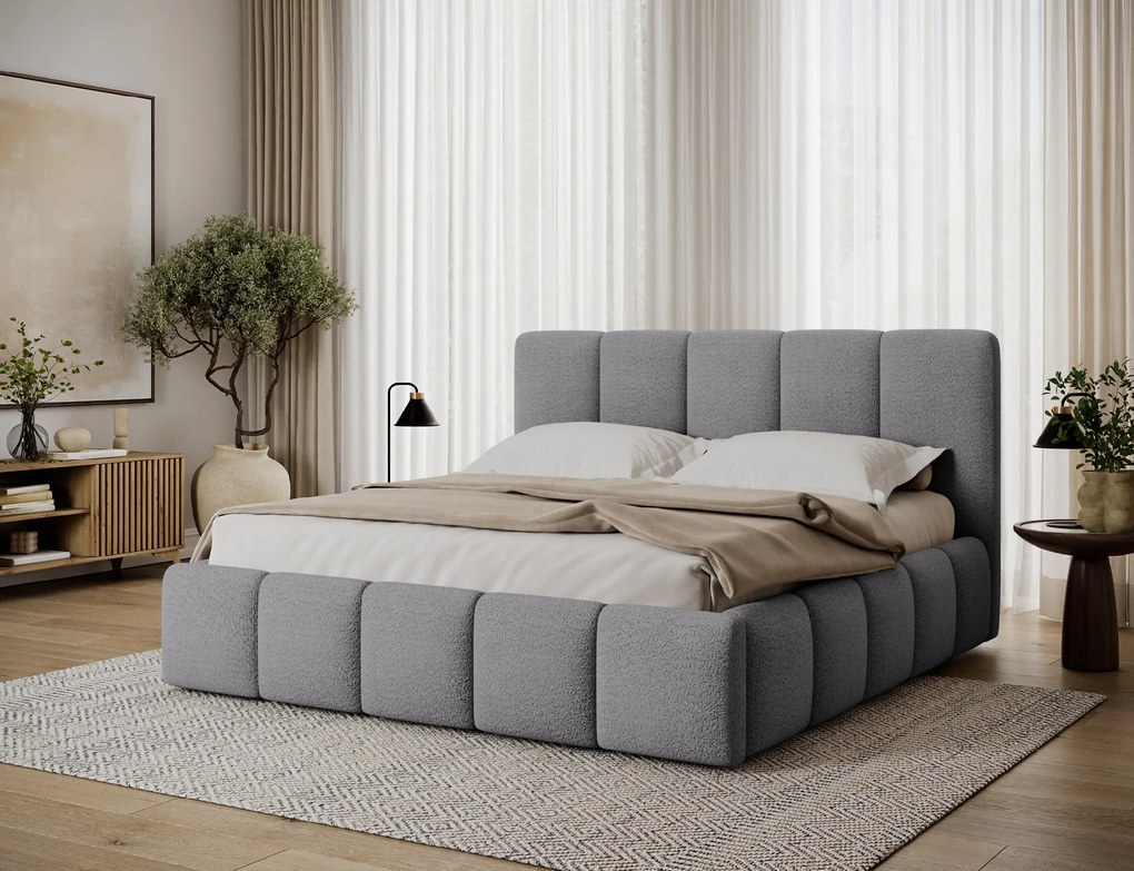 Postel Edvige + Dřevěný rám + plynový výtah + kontejner 140x200