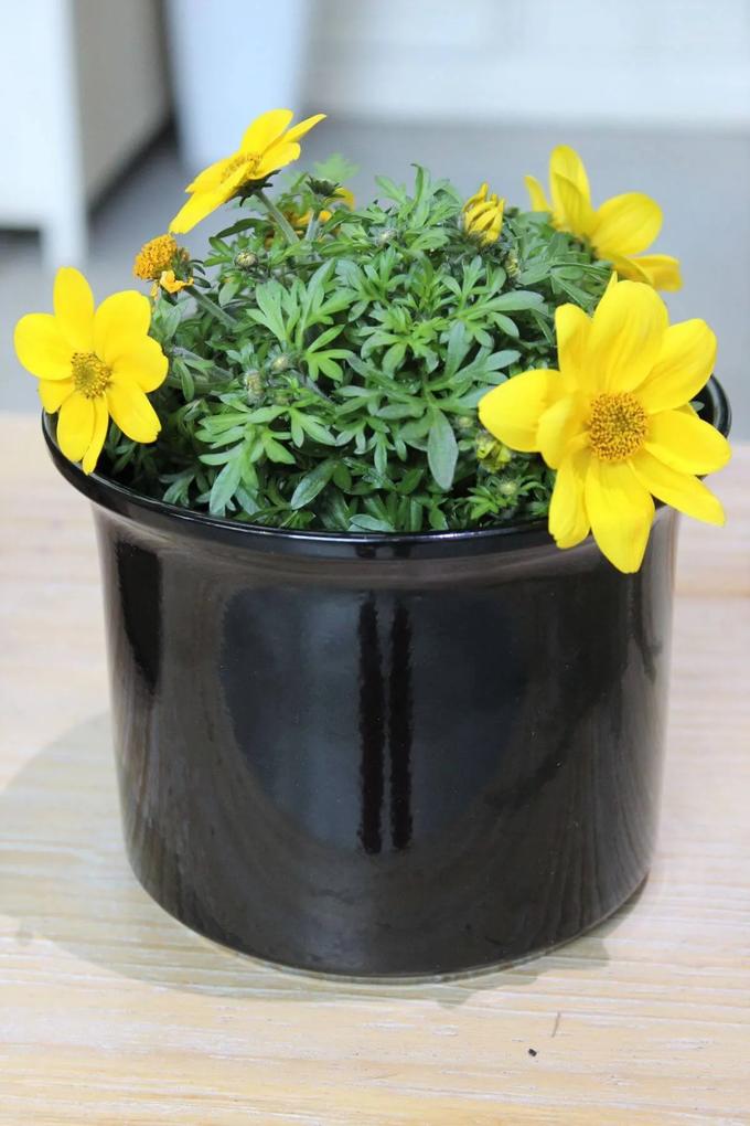 Černý keramický květináč kulatý 9cm
