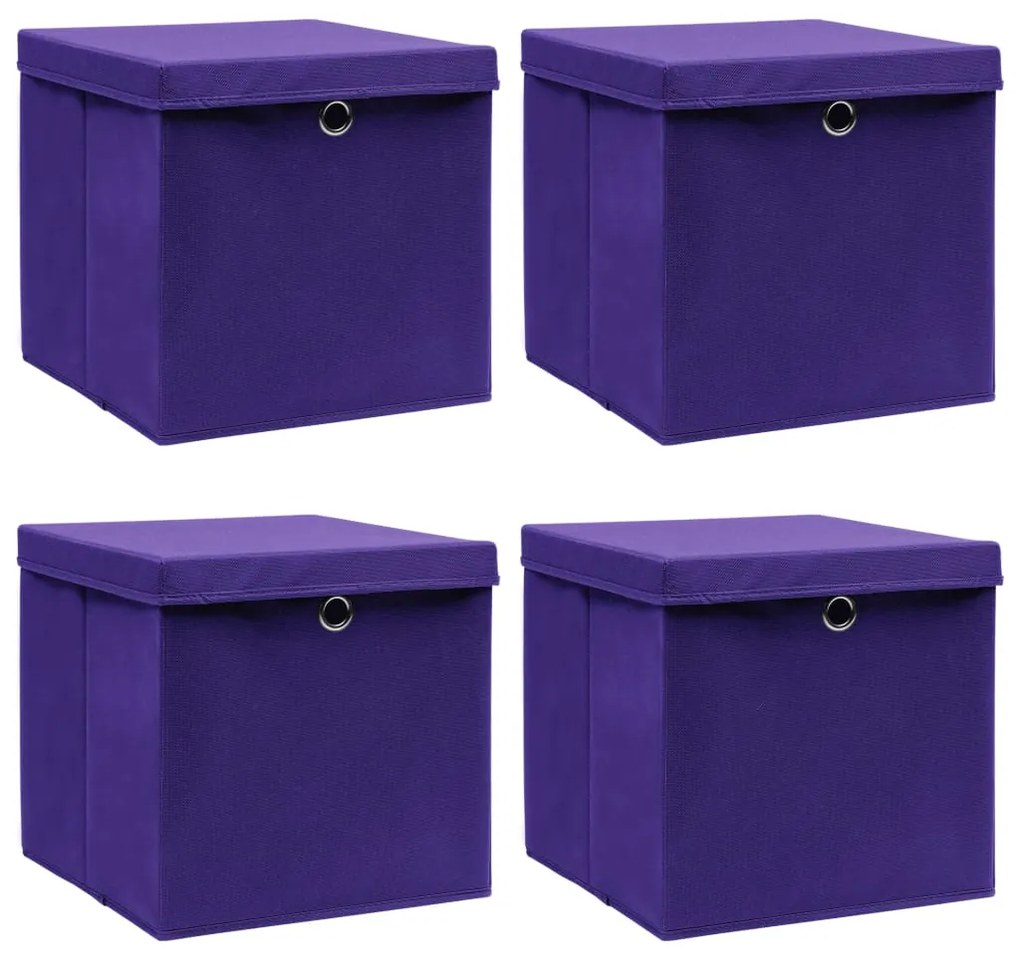 Úložné boxy s víky 4 ks fialové 32 x 32 x 32 cm textil 288354