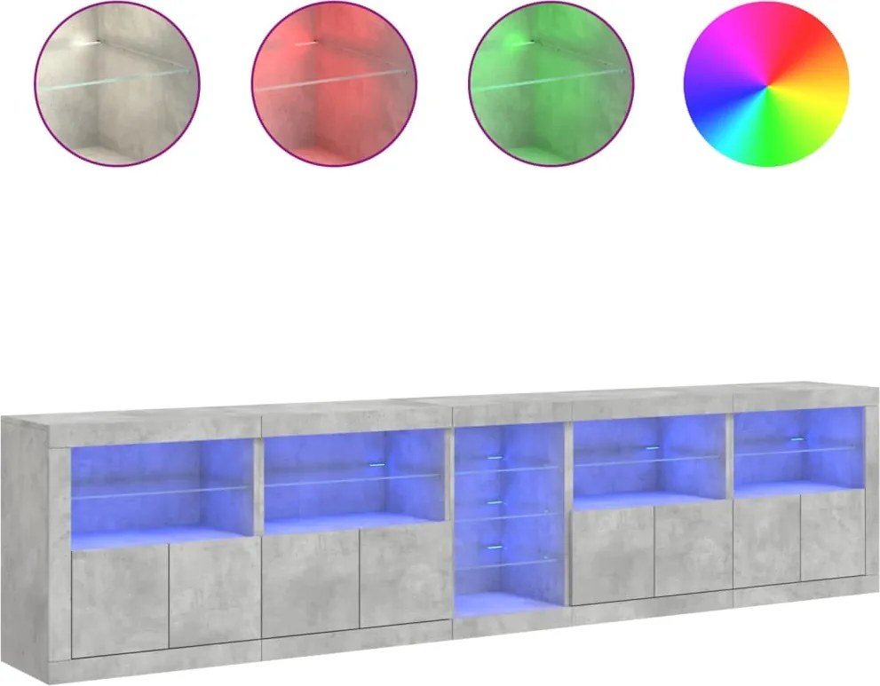 Příborník s LED osvětlením betonově šedý 283 x 37 x 67 cm 3209026