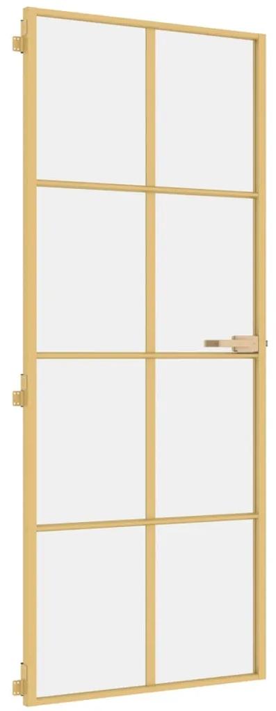 Interiérové dveře úzké zlaté 83x201,5 cm tvrzené sklo a hliník