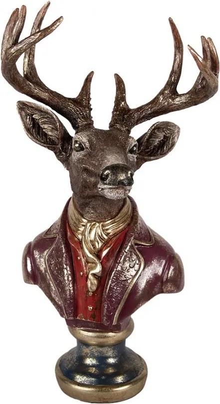 Červeno-hnědá vánoční dekorace busta jelen Deer - 30*22*57 cm