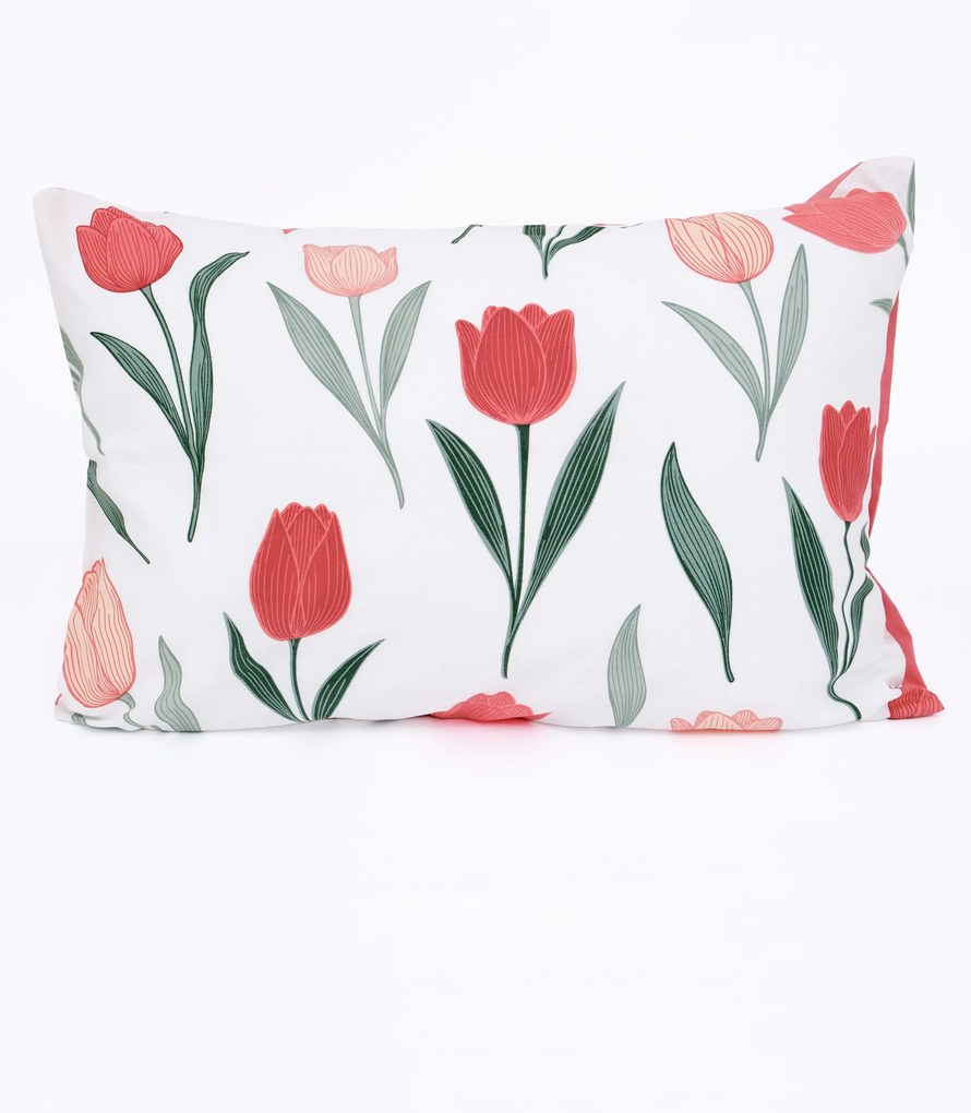 MK Lůžkoviny Bavlněný povlak na polštář Renforcé 50 x 70 cm - Květy tulipánů červené