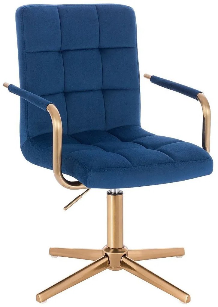 LuxuryForm DESIGN Otočná židle VERONA GOLD VELUR na zlatém kříži - modrá
