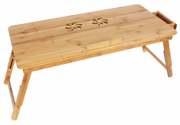 SONGMICS Stolek pod notebook bambusový, odvětrávání, úložný šuplík, šířka 89 cm