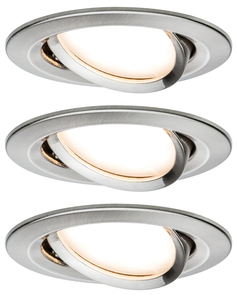 Paulmann 93447 LED Coin Nova round, set kulatých bodovek v úpravě broušená ocel, 3x6,5W LED 2700K, prům.8,4cm