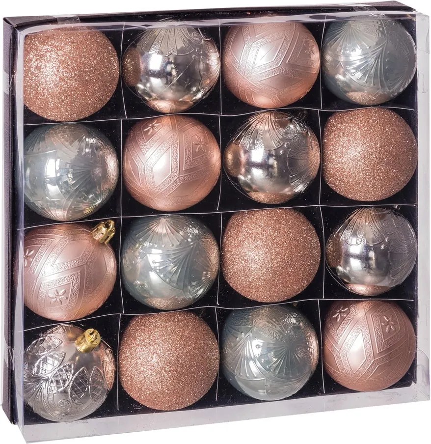 Sada 16 vánočních ozdob v béžovo-stříbrné barvě Unimasa Copper