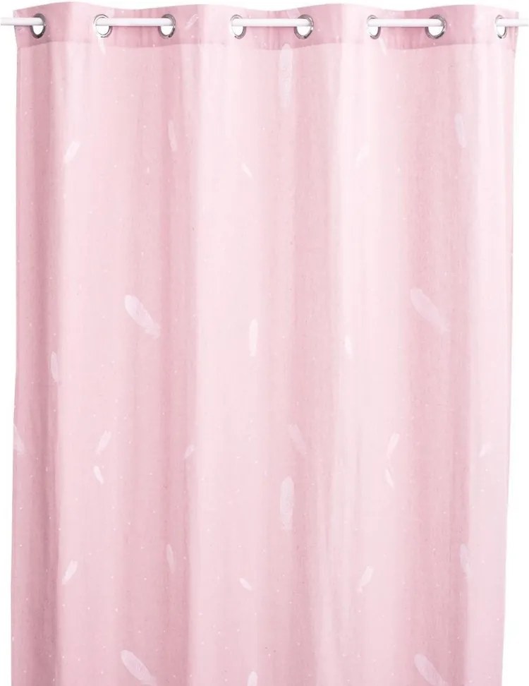 Závěs na okna, růžový závěs, dekorační závěs, motiv bílé peří - 140 x 260 cm, růžová barva