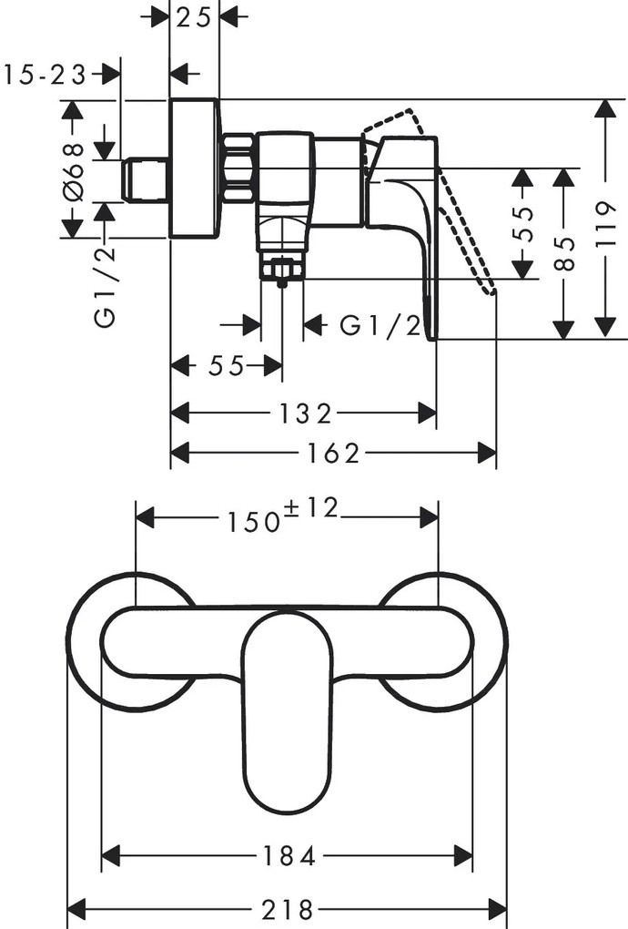 Hansgrohe Rebris S, sprchová baterie, 2 průtoky, černá matná, 72643670