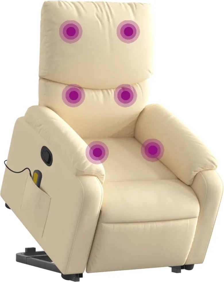 Zvedací masážní polohovací křeslo krémové textil 3204845