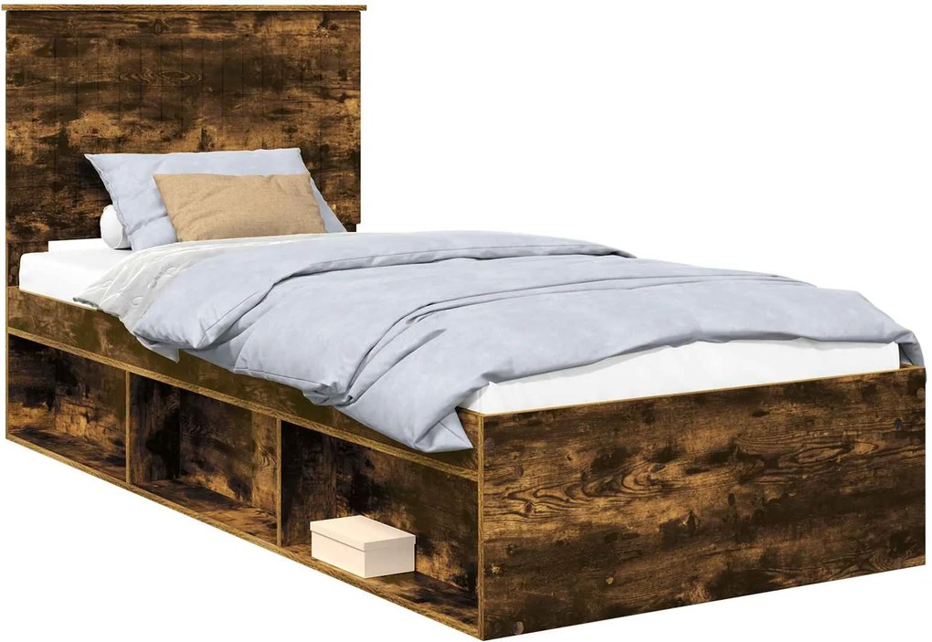 Rám postele s čelo Kouřový dub 90 x 200 cm Masivní borové dřevo 3411059