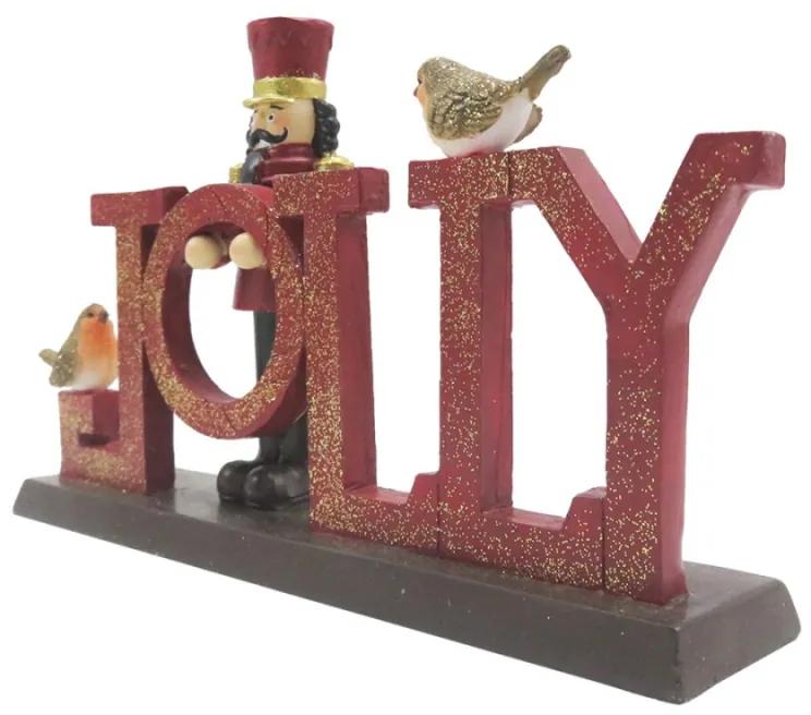 Vánoční dekorace socha Louskáček s nápisem Jolly – 18x4x11 cm