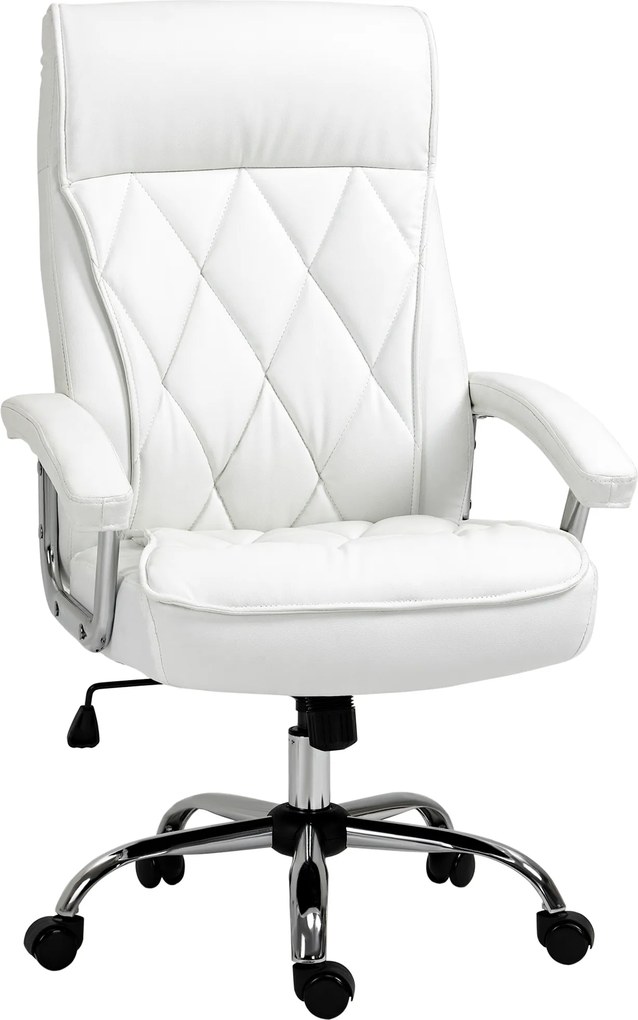 Kancelářská židle Vinsetto imitace kůže, ergonomická kancelářská židle, otočná židle s houpací funkcí, výškově nastavitelná, bílá