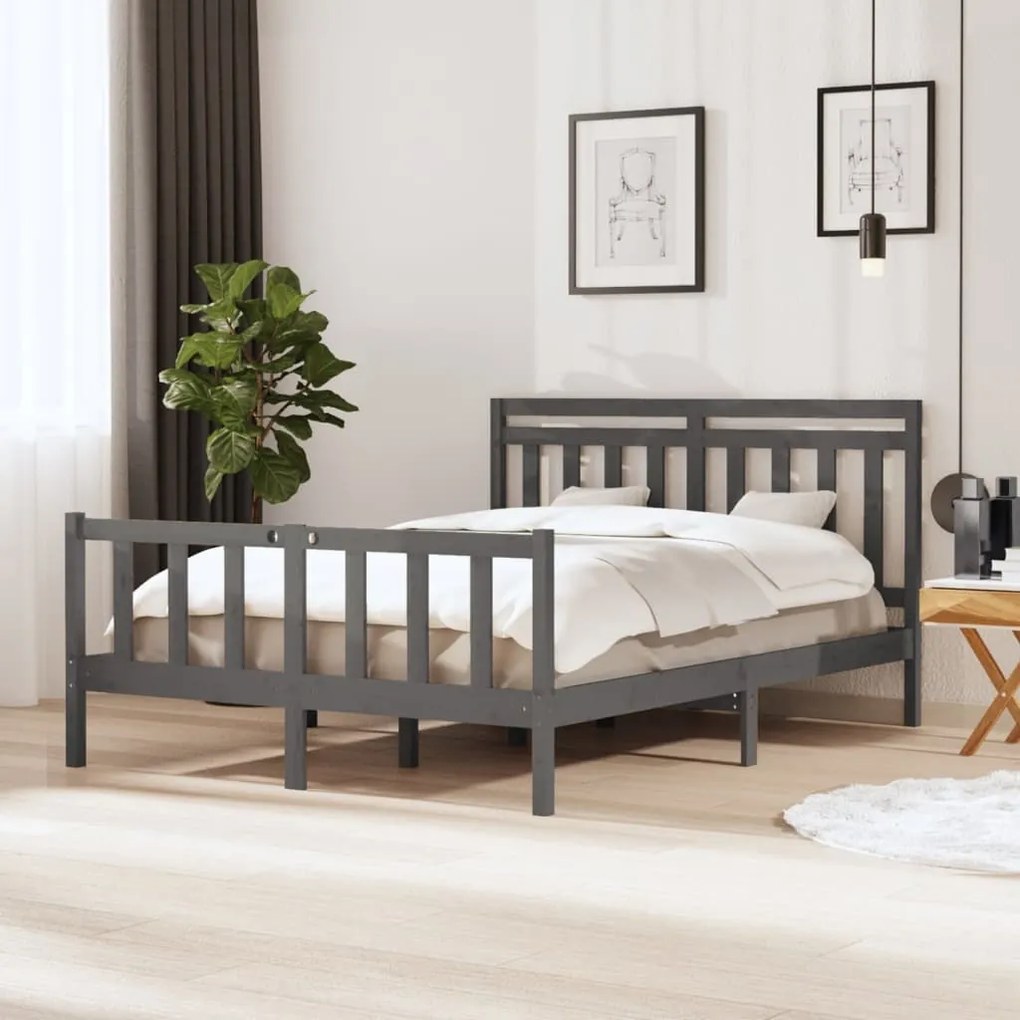 Rám postele šedý 150 x 200 cm King Size masivní dřevo,  3100965